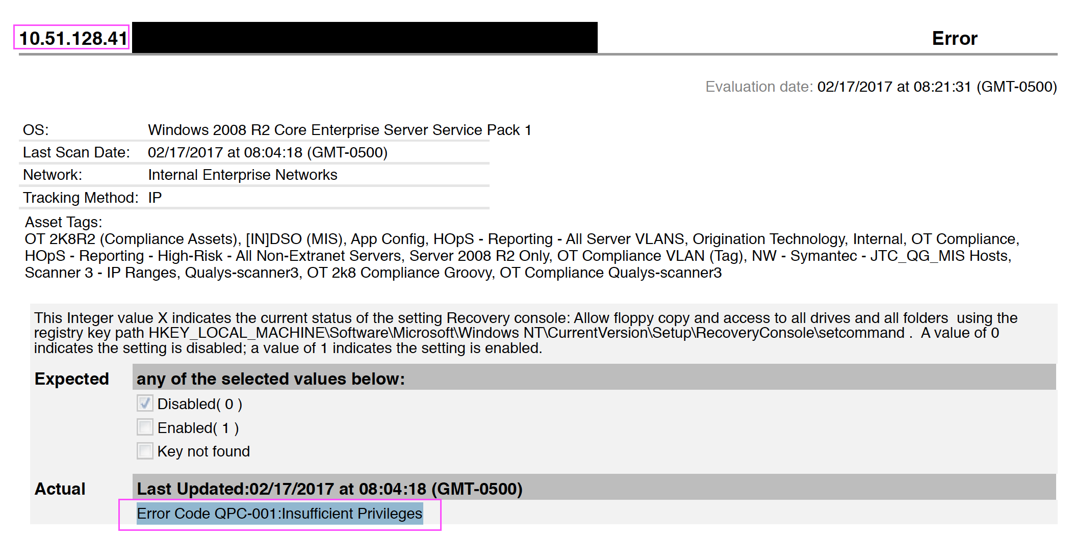 Policy Control Shows 'Insufficient Privileges' in Policy Report