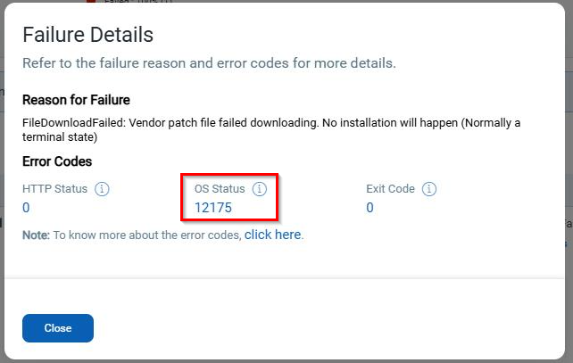 Patch failure with winhttp code: 12175 error
